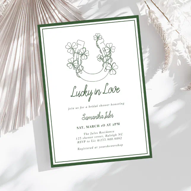 Lucky in Love Shamrock Horseshoe Bridal Shower Invitation | Zazzle