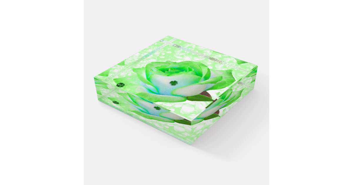 Lucky Irish Rose and Emerald Paperweight | Zazzle