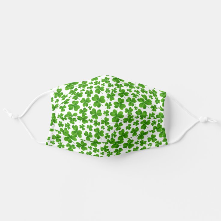Lucky Irish Shamrock Clover Print St Patricks Day Adult Cloth Face Mask ...