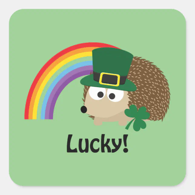 Lucky Leprechaun Hedgehog Square Sticker | Zazzle