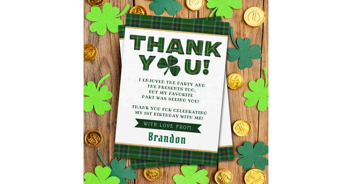 Lucky Little Shamrock 1st Birthday Thank You Card | Zazzle