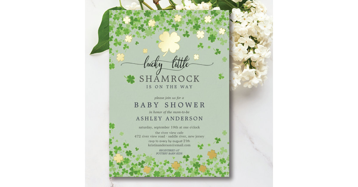 Lucky Little Shamrock Baby Shower Foil Invitation | Zazzle