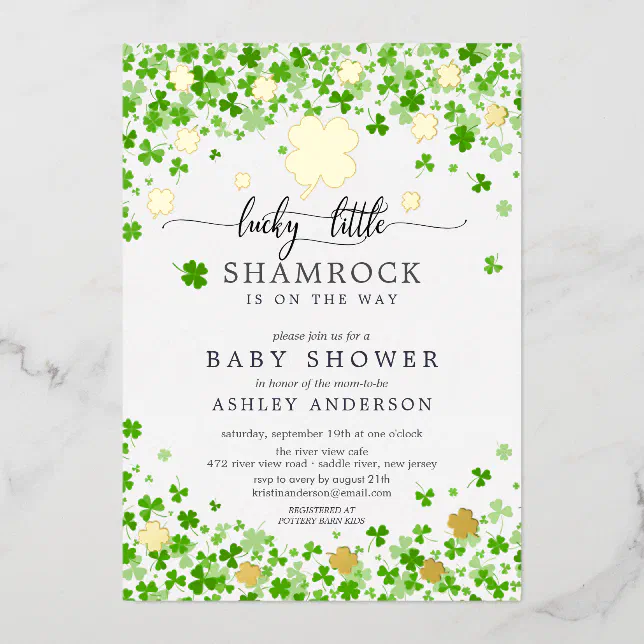 Lucky Little Shamrock Baby Shower Foil Invitation | Zazzle