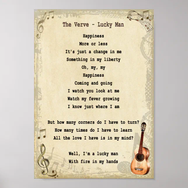 Lucky Man Song Lyric Vintage Wall Art Print | Zazzle