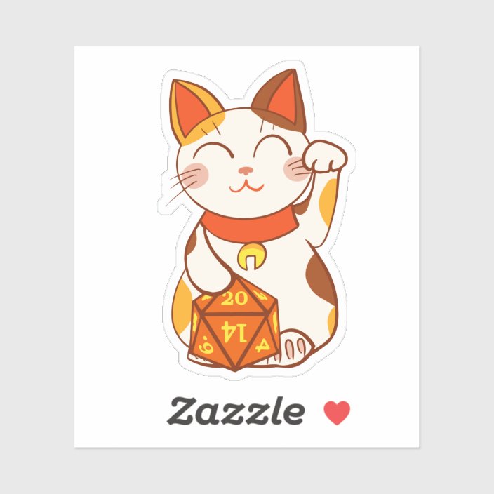 Lucky Maneki Neko RPG Dice Calico Cat Sticker | Zazzle.com