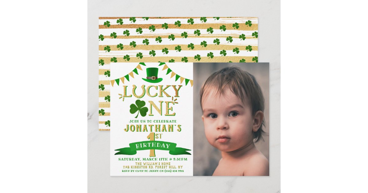 Lucky One Photo 1st Birthday Invitations | Zazzle