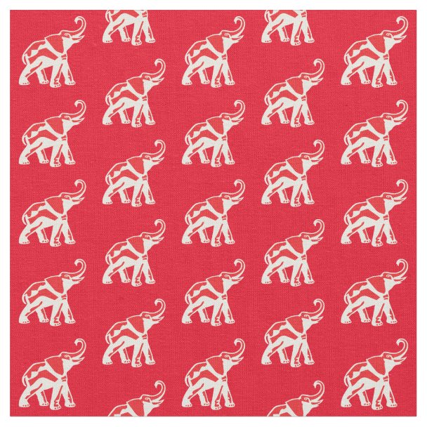 Lucky Red Elephant Fabric | Zazzle