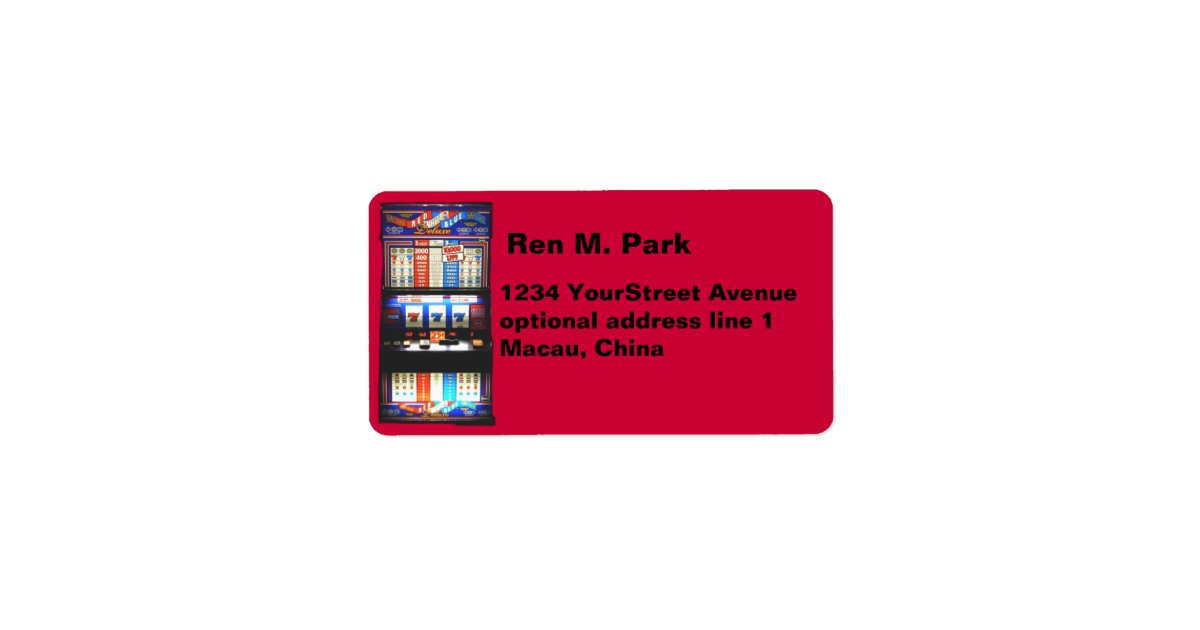 Lucky Red Gambler Slot Machine Label | Zazzle