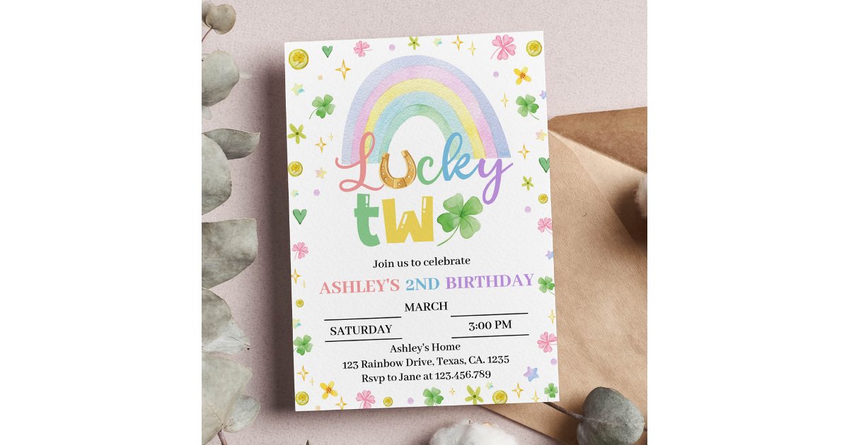 Lucky Two Four Leaf Clover Birthday Invitation | Zazzle
