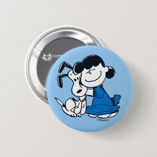 Lucy Hugging Snoopy Button | Zazzle
