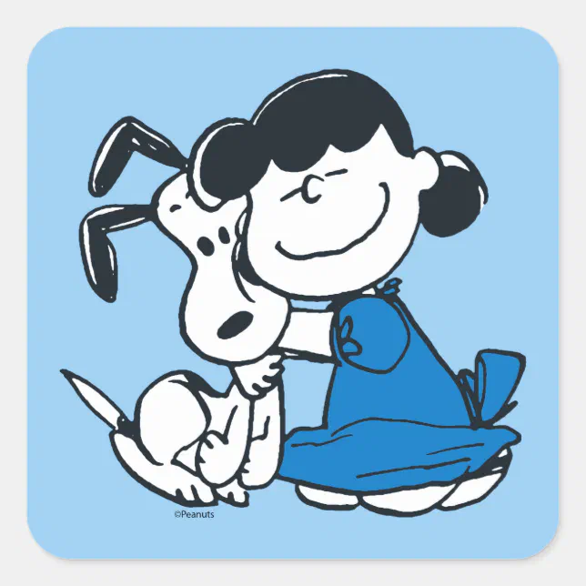 Lucy Hugging Snoopy Square Sticker | Zazzle