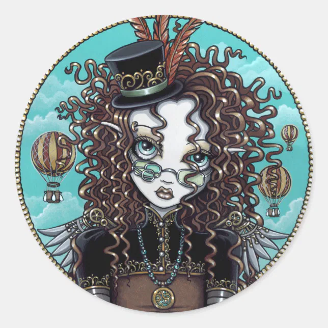 "Lucy" Steam Punk Air Balloon Fairy Art Sticker | Zazzle