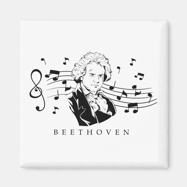 Ludwig van Beethoven Portrait and Bust With Notes Magnet | Zazzle