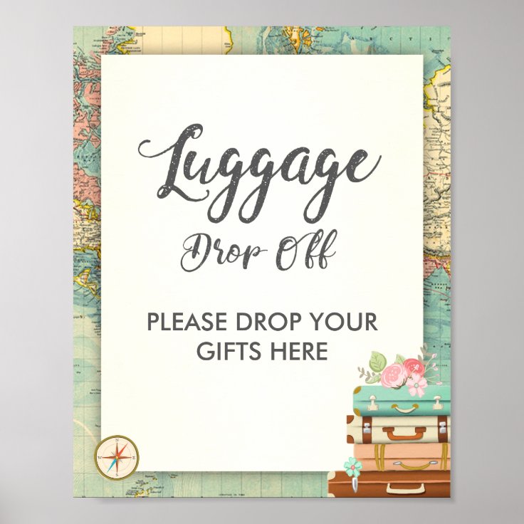 Luggage drop Off Sign Travel shower Miss to Mrs | Zazzle