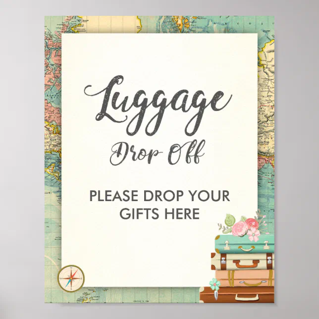 Luggage drop Off Sign Travel shower Miss to Mrs | Zazzle