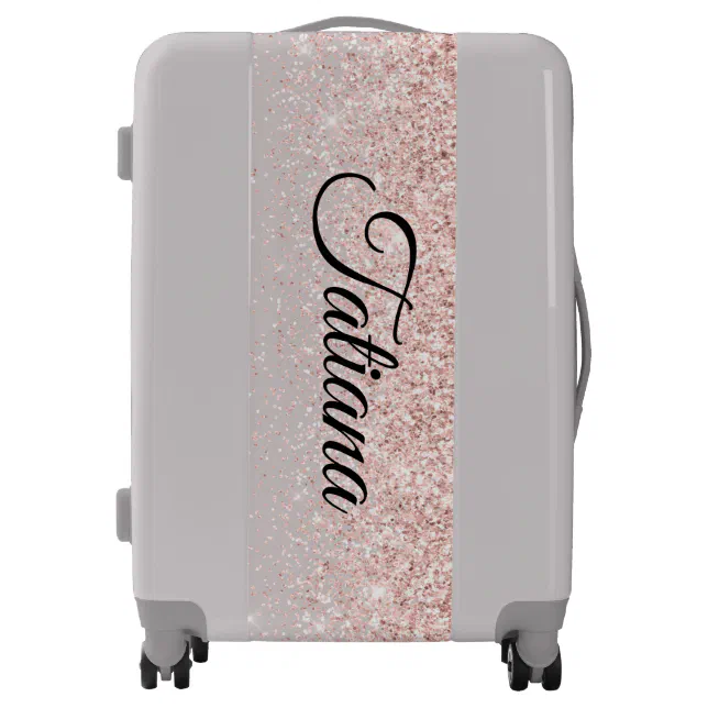 Luggage Suitcase - Name Pink Glitter Grey | Zazzle