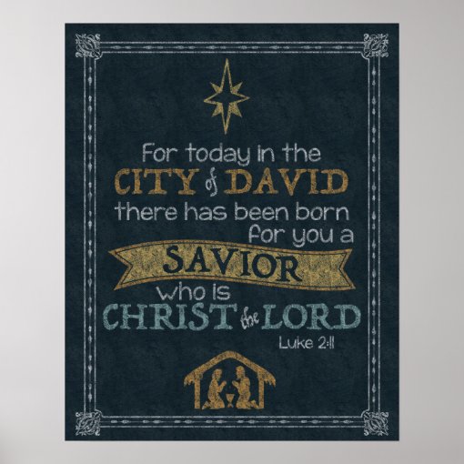 Luke 2:11 Chalkboard Art 16x20 Poster | Zazzle