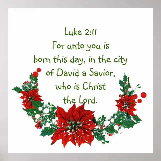 Luke 2:11 Scripture for Christmas Bible Verse Poster | Zazzle