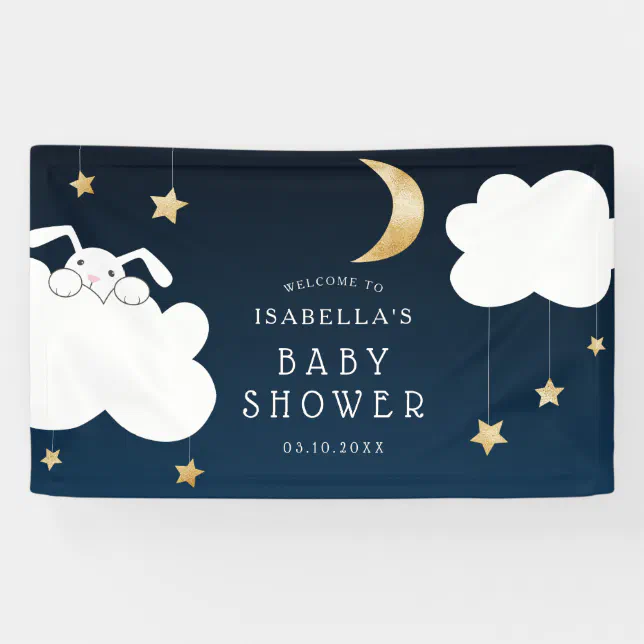 Lullaby Bunny Baby Shower Navy Gold Welcome Banner | Zazzle