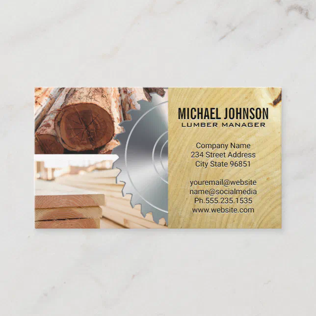 Lumber | Boards | Wood Grain | Saw Business Card | Zazzle