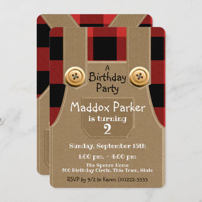 Lumber Jack Overalls Birthday Party Invitation | Zazzle