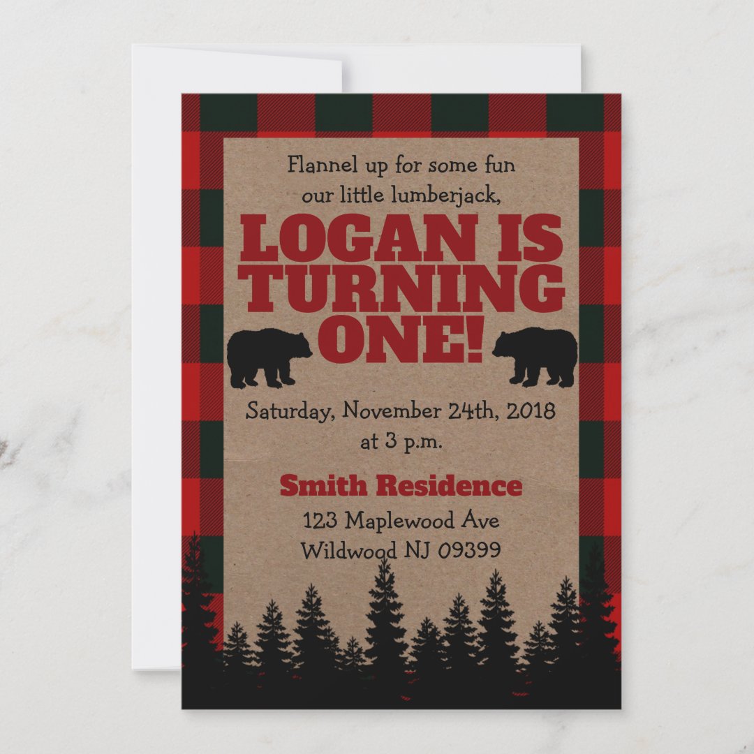 Lumberjack 1st Birthday Invitation | Zazzle
