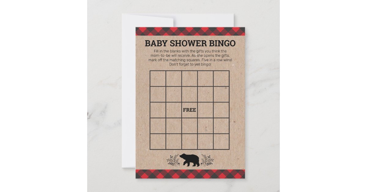 Lumberjack Bear Kraft Baby Shower Bingo Card | Zazzle