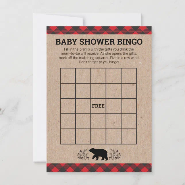Lumberjack Bear Kraft Baby Shower Bingo Card | Zazzle