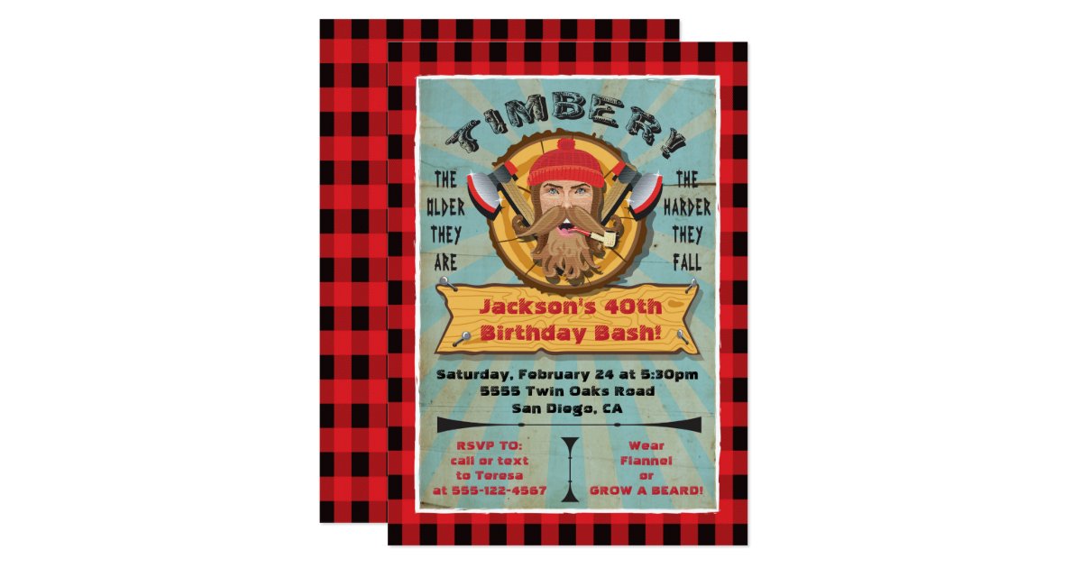 Lumberjack Beard Birthday Hipster Invitation | Zazzle.com