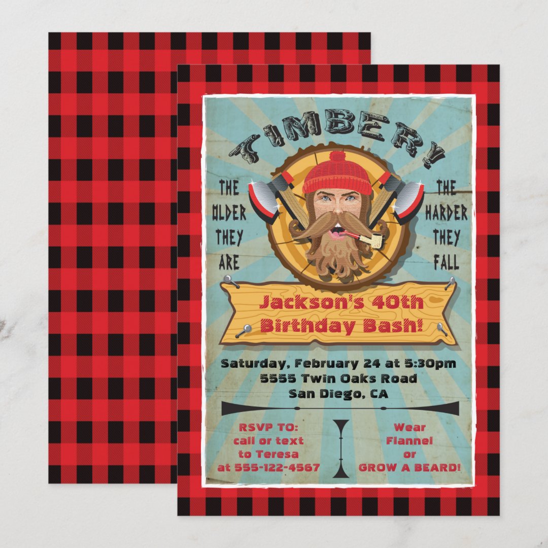 Lumberjack Beard Birthday Hipster Invitation | Zazzle