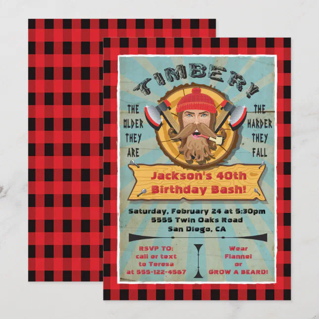 Lumberjack Beard Birthday Hipster Invitation | Zazzle