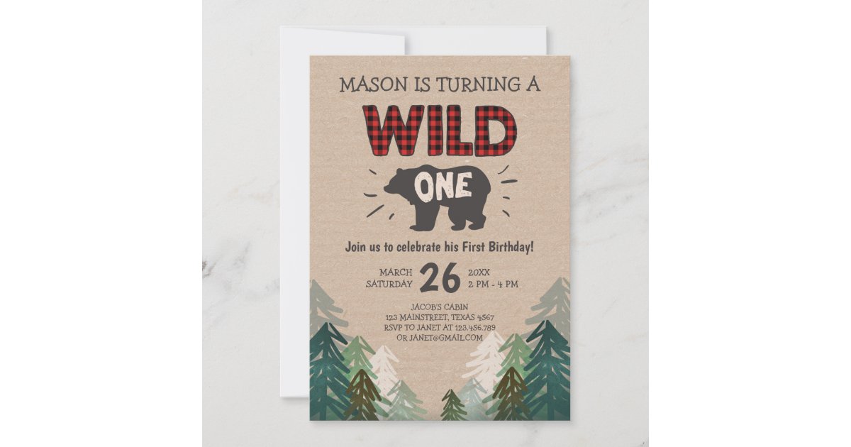 Lumberjack Birthday Invitation Wild One Forest | Zazzle