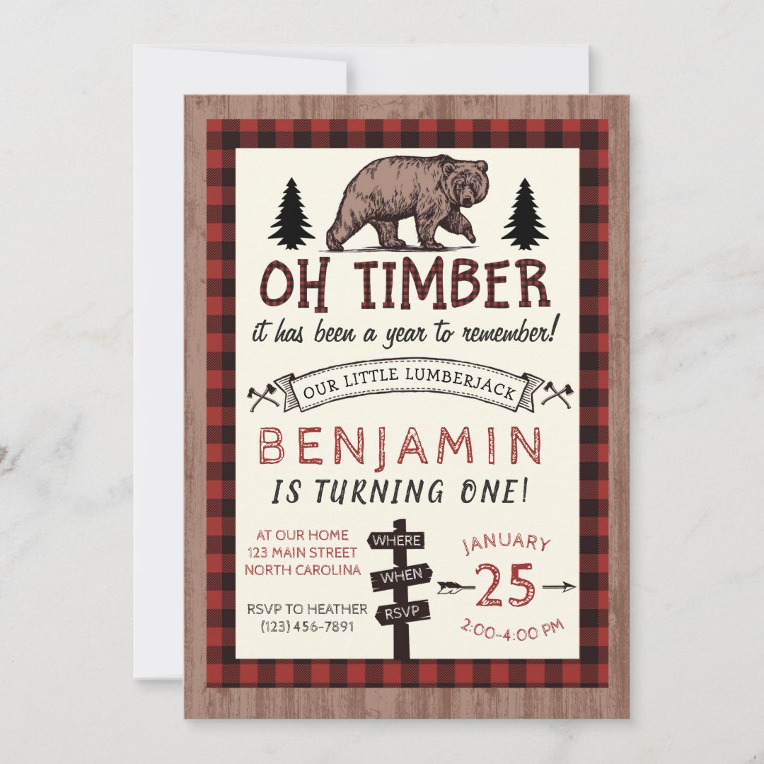 Lumberjack Birthday Invitation Woodland Birthday | Zazzle