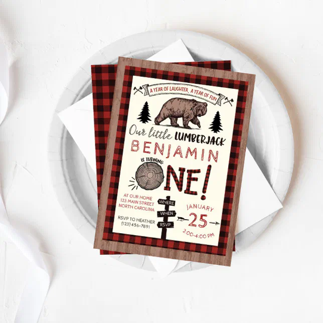 Lumberjack Birthday Invitation Woodland Birthday | Zazzle