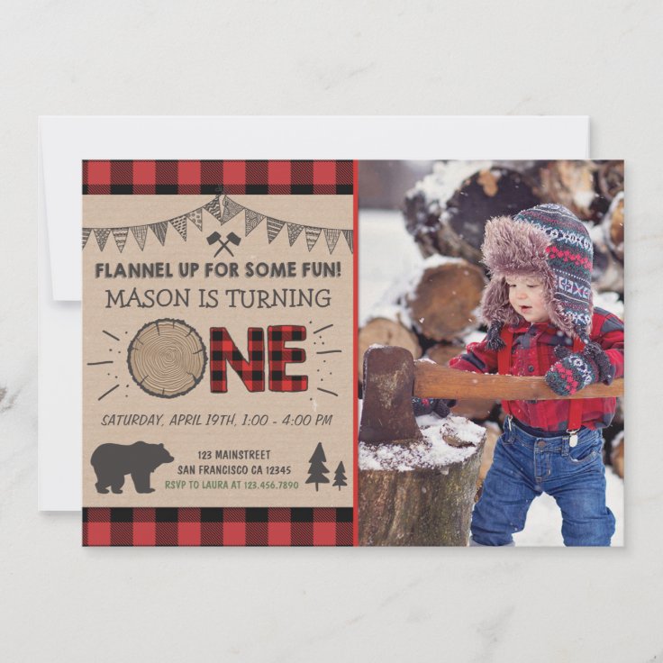 Lumberjack Birthday Invitation Woodland Birthday | Zazzle