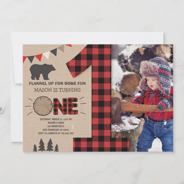Lumberjack Birthday Invitation Woodland Birthday | Zazzle