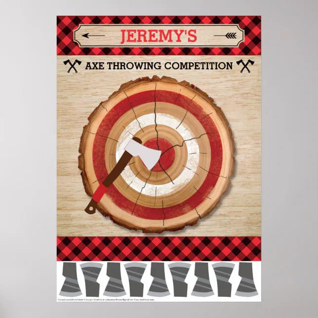 Lumberjack Birthday Party Game | Pin The Tail Game Poster | Zazzle