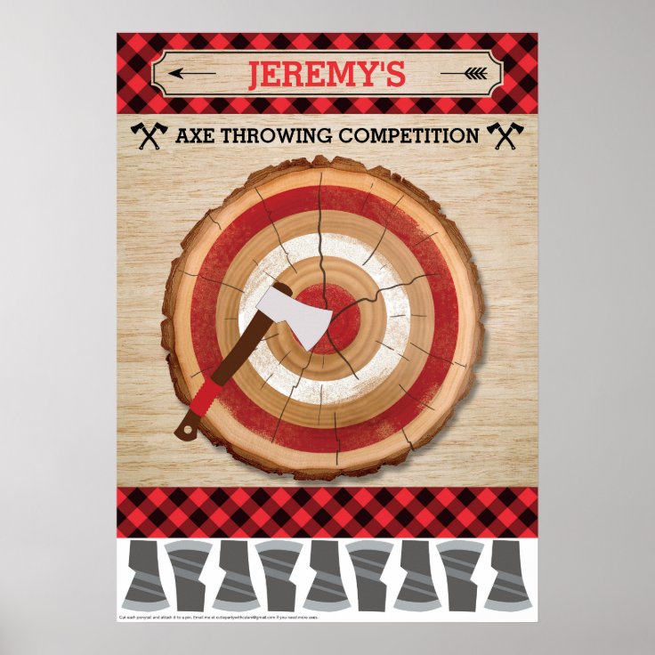Lumberjack Birthday Party Game | Pin The Tail Game Poster | Zazzle