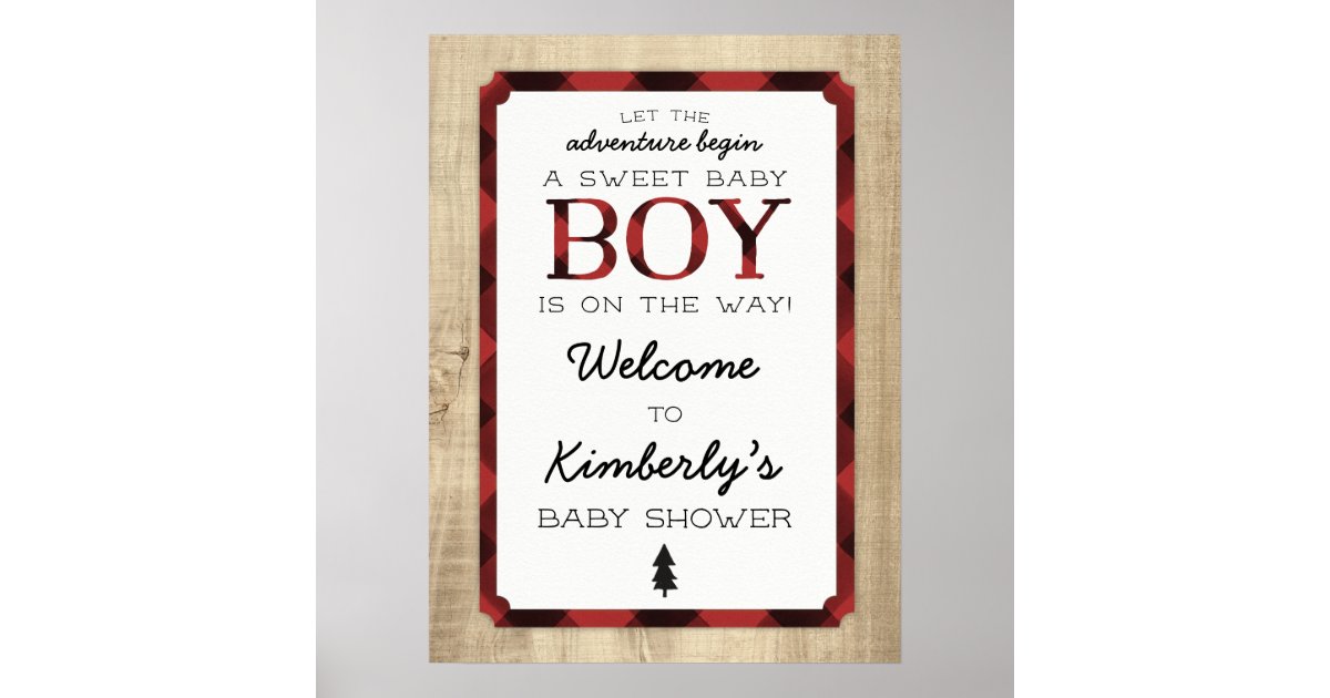 Lumberjack Buffalo Plaid Baby Shower Welcome Poster | Zazzle