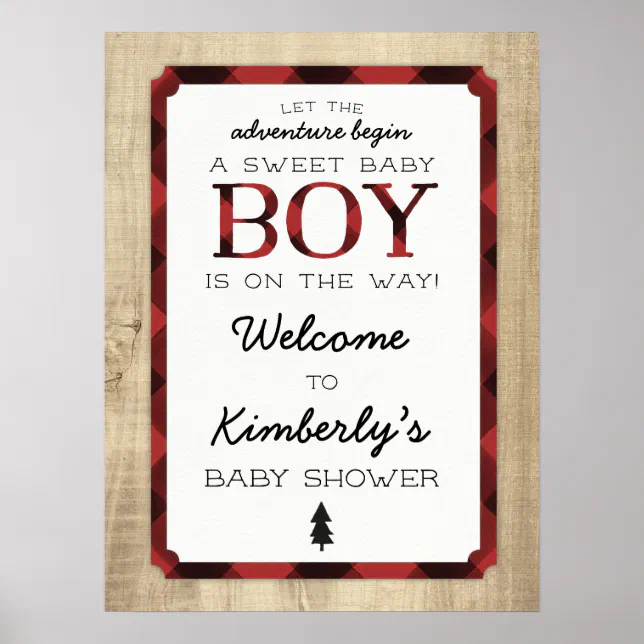 Lumberjack Buffalo Plaid Baby Shower Welcome Poster | Zazzle