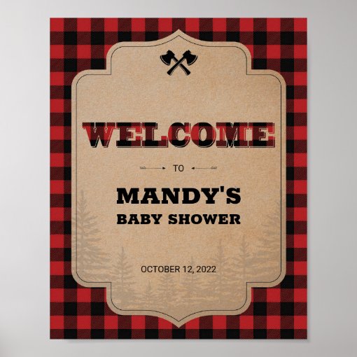 Lumberjack Buffalo Plaid Baby Shower Welcome Sign | Zazzle