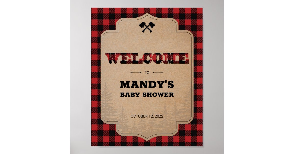 Lumberjack Buffalo Plaid Baby Shower Welcome Sign | Zazzle