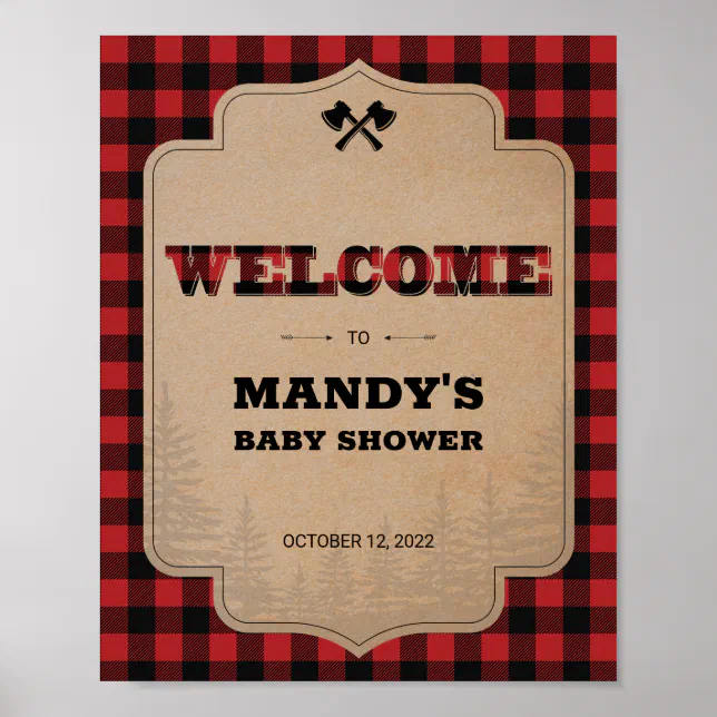 Lumberjack Buffalo Plaid Baby Shower Welcome Sign | Zazzle