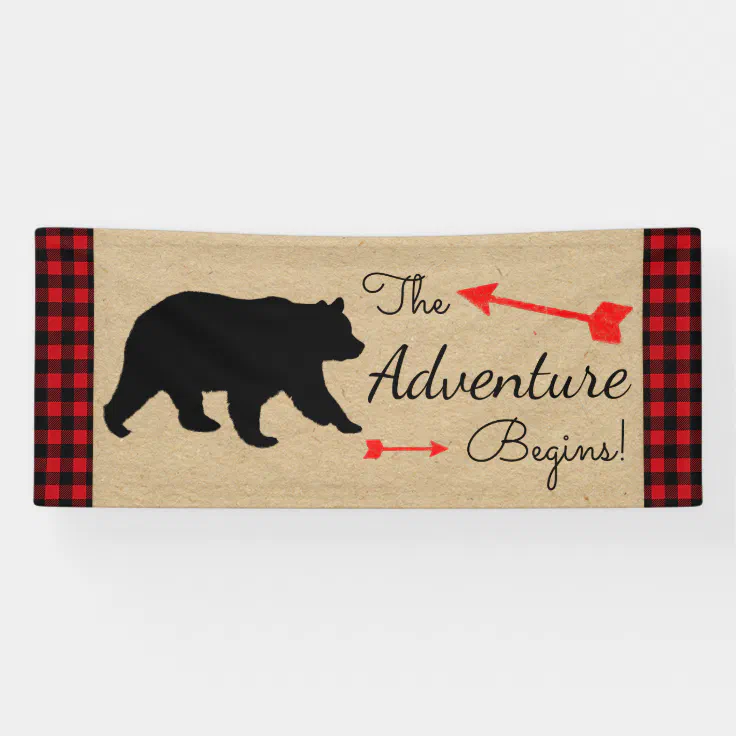 Lumberjack Buffalo Plaid Bear Boy Baby Shower Banner | Zazzle