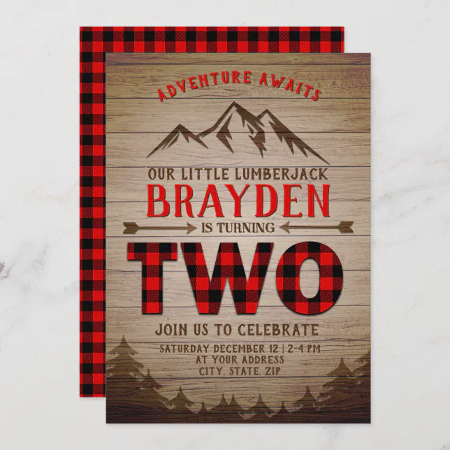 Lumberjack Buffalo Plaid Outdoor Second Birthday Invitation | Zazzle