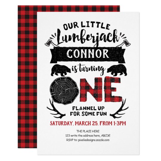 Lumberjack, Buffalo Plaid, Woodland, 1st Birthday Invitation | Zazzle.com