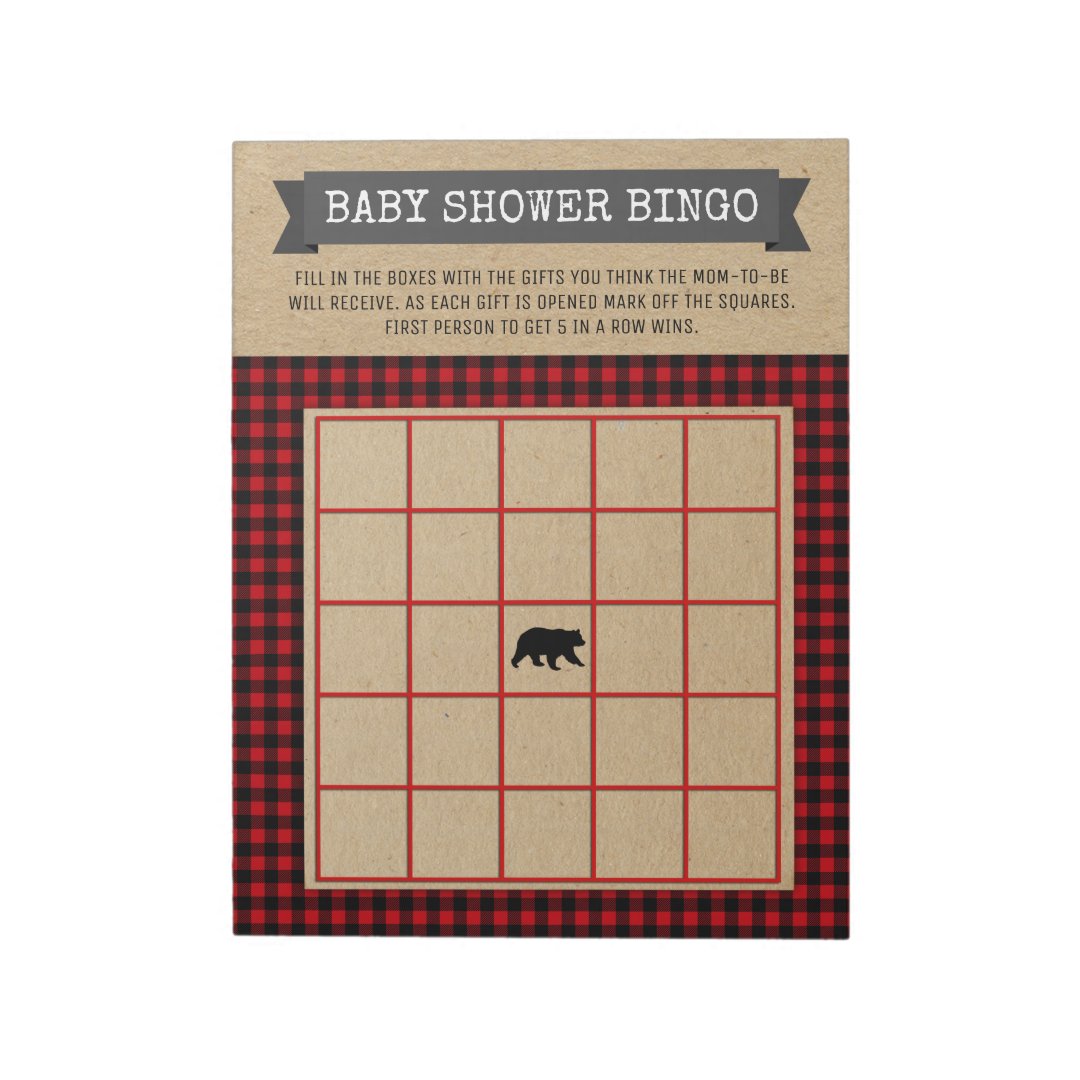 Lumberjack Buffalo Plaid Woodland Baby Bingo Game Notepad | Zazzle