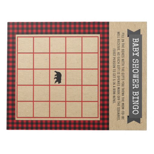Lumberjack Buffalo Plaid Woodland Baby Bingo Game Notepad | Zazzle