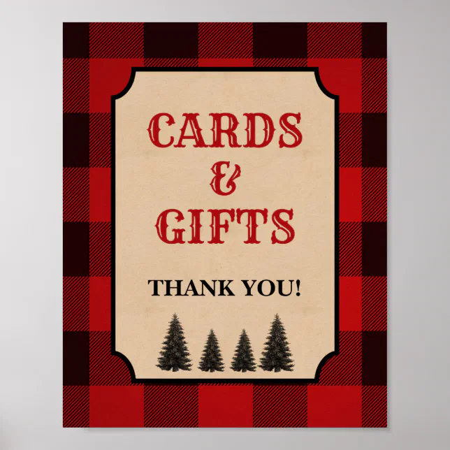 Lumberjack Cards & Gifts Shower Sign Red Plaid | Zazzle