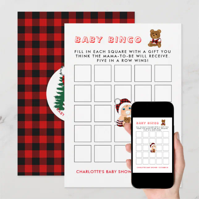 Lumberjack Cute Baby Shower Baby Bingo Cards | Zazzle